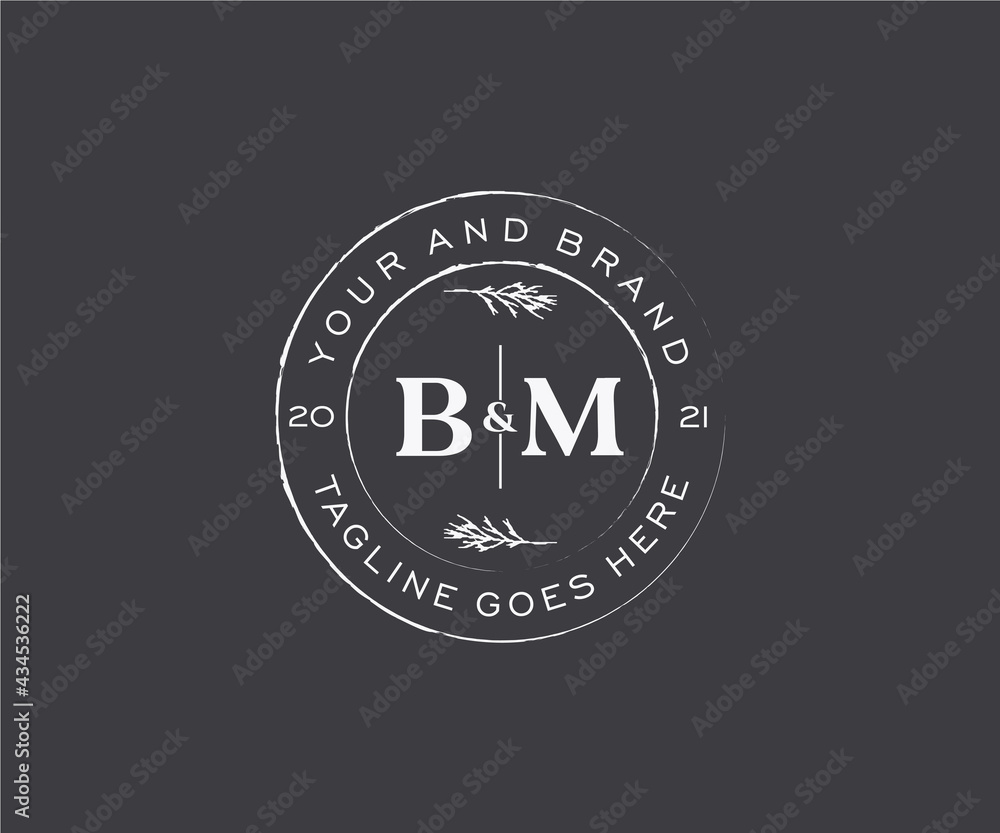 initial BM letters floral frames. Botanical feminine editable premade ...