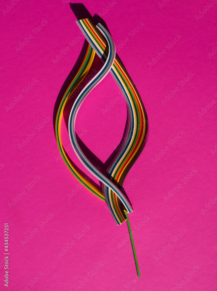 Abstract leaf concept. layout of rainbow paper in leaf form on pink ...