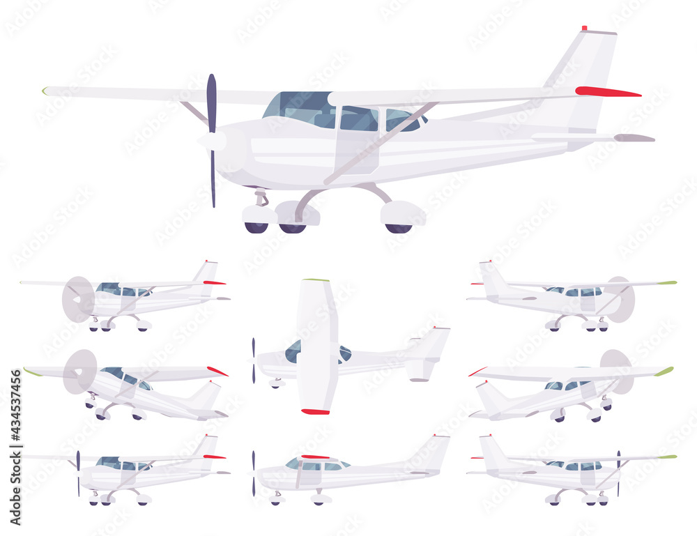 Light aircraft, empty white decor for corporate plane set. Small ...