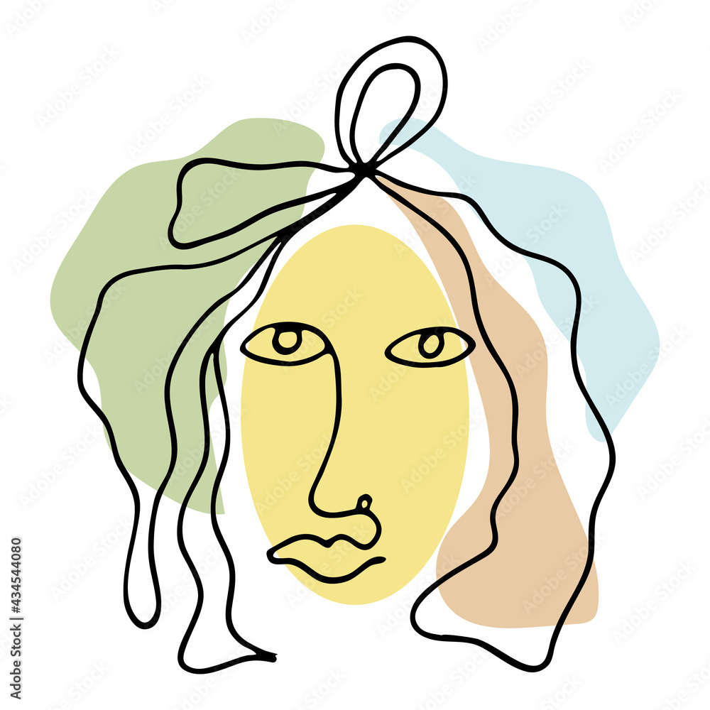 Black outline abstract face on white background. Hand drawing line art ...