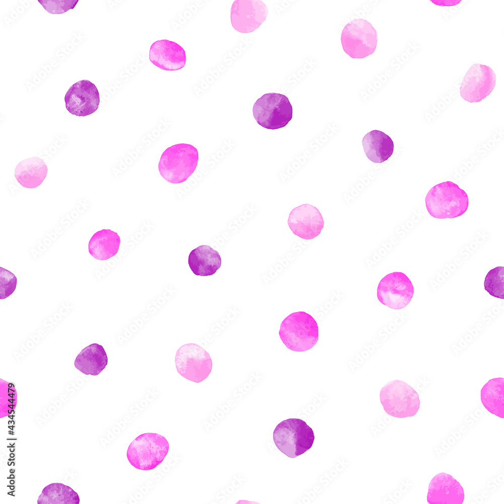 Magenta, pink, rose vector watercolor round spots, polka dots seamless ...