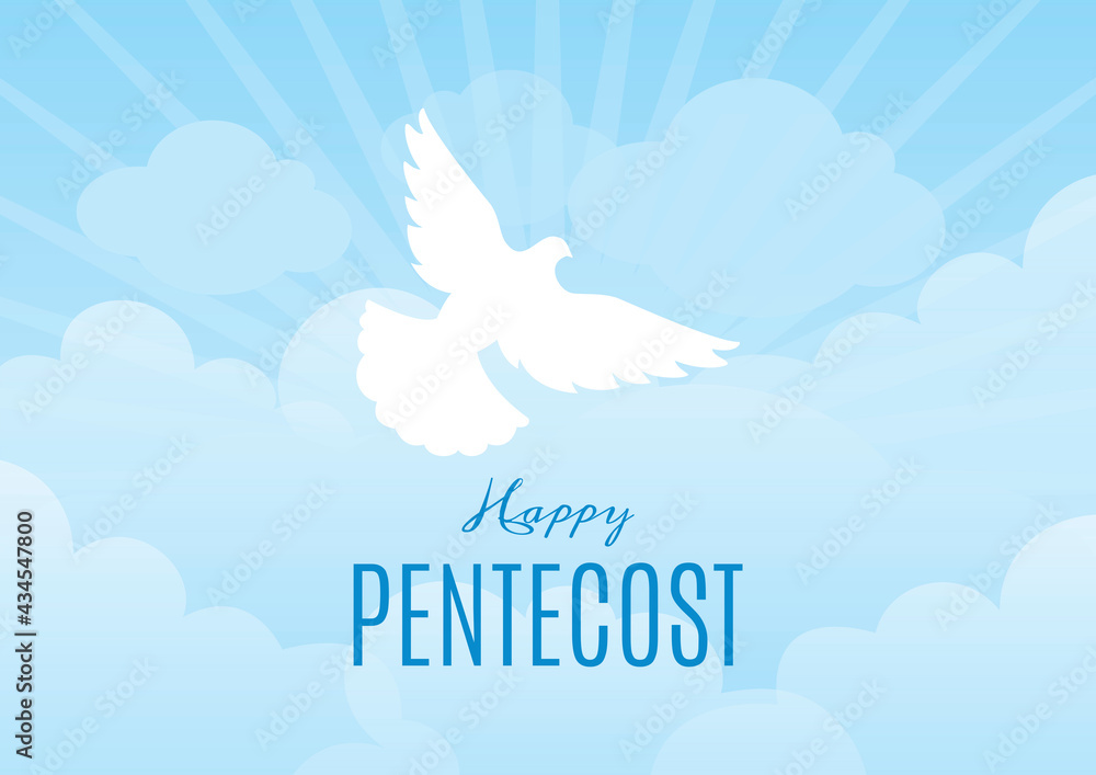 Happy Pentecost vector. Religious heavenly background. Sunny blue sky ...