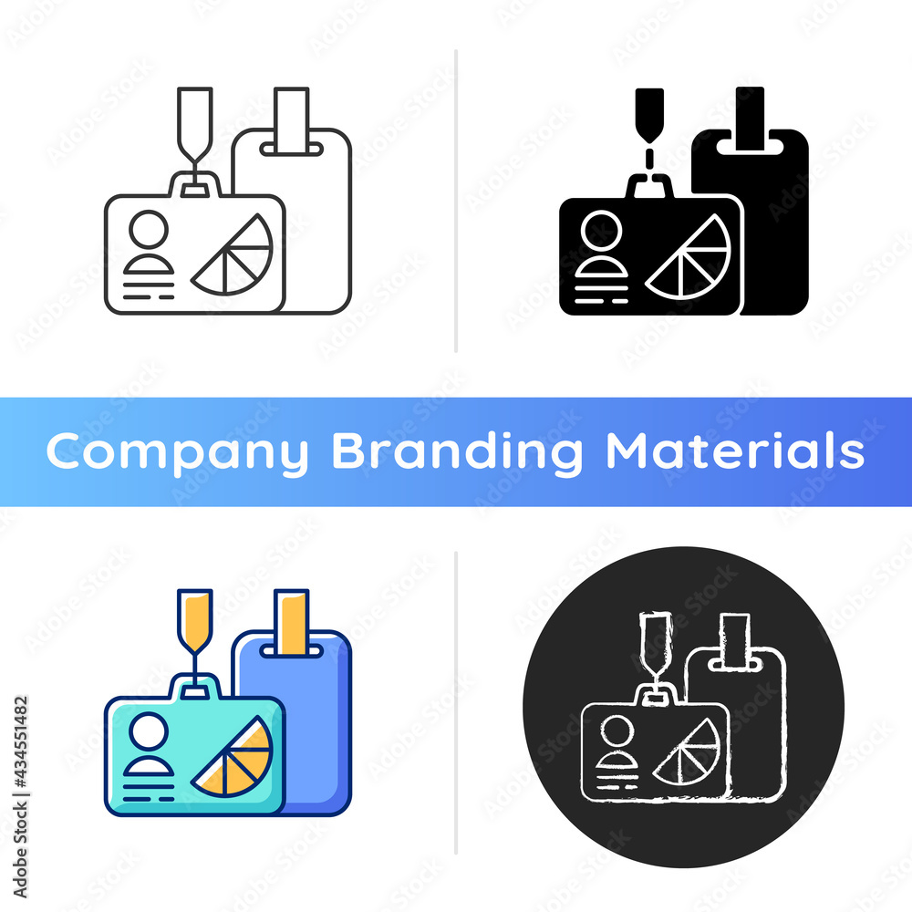 Branded conference and meeting ID badges icon. Special styled cards to ...