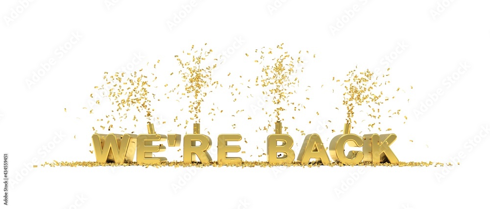 we are back text with confetti's on white background Stock Illustration ...