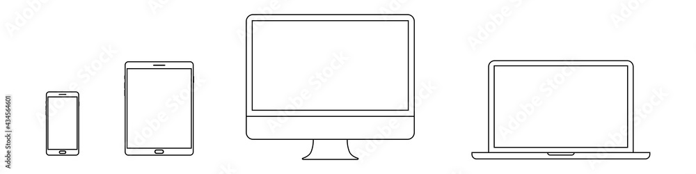 Device and gadget line art set. Laptop, smartphone, modern portable and ...
