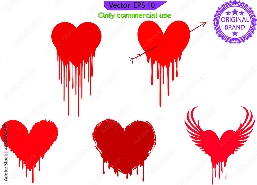 Red heartbreak, flat drip heart icon for apps, print and websites ...