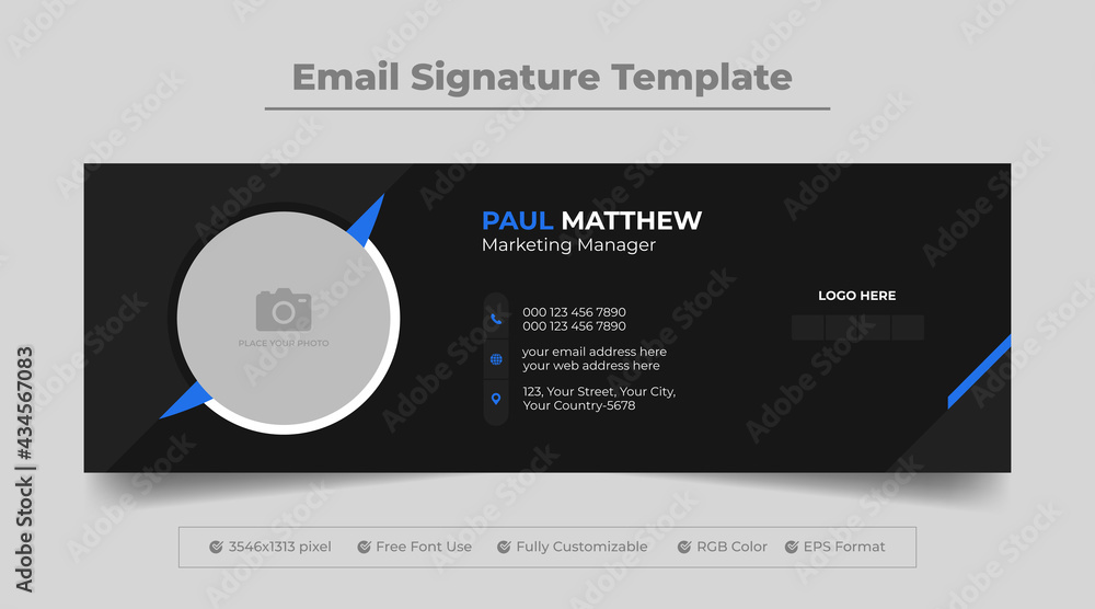 Creative email signature template with a black background or email ...