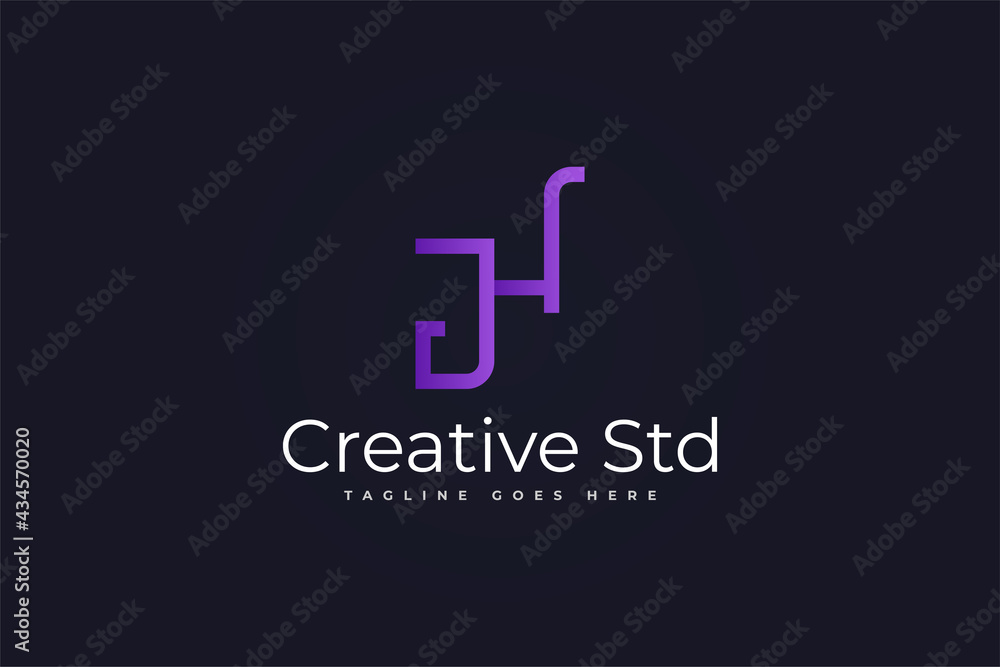Initial Letter J and H Logo in Purple Gradient. JH Logo Usable For ...