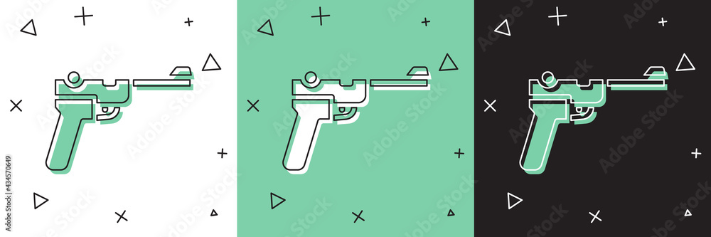 Set Mauser gun icon isolated on white and green, black background ...
