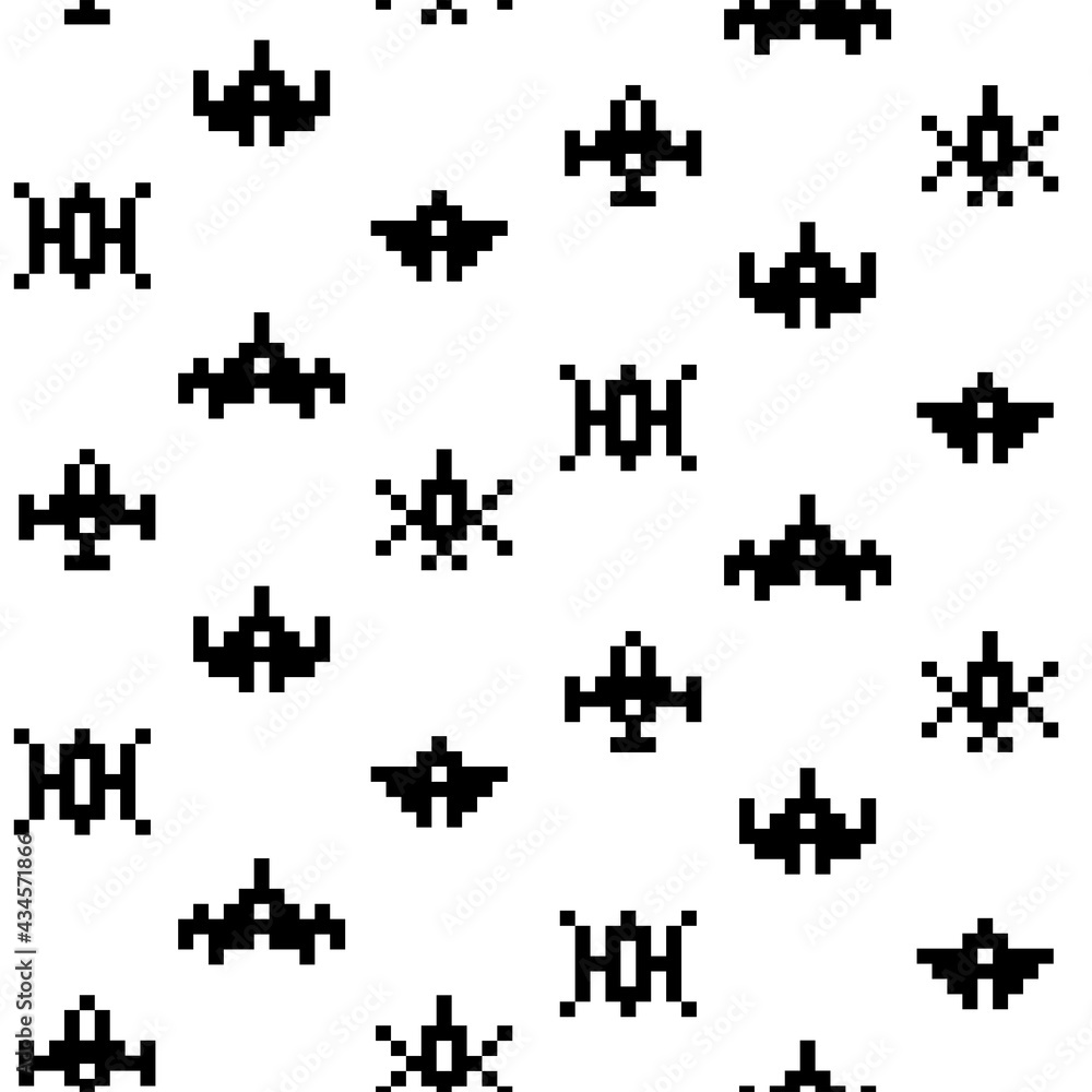 Vintage monochrome pixel art background. Seamless pattern of vector ...