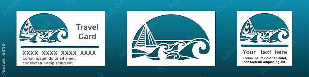 Laser cnc cut or paper art travel card design. Sea view with ocean ...