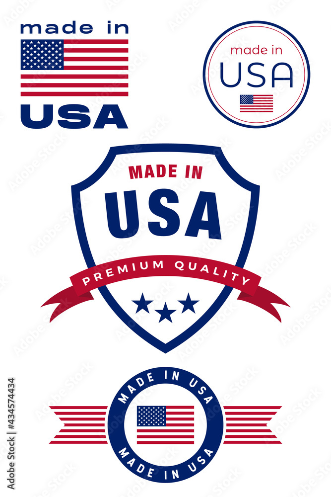 American Flag Badges. Made in USA Emblems. Vector Stickers Stock Vector ...