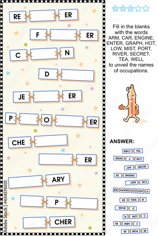 Word puzzle or word game: guess the names of various occupations ...