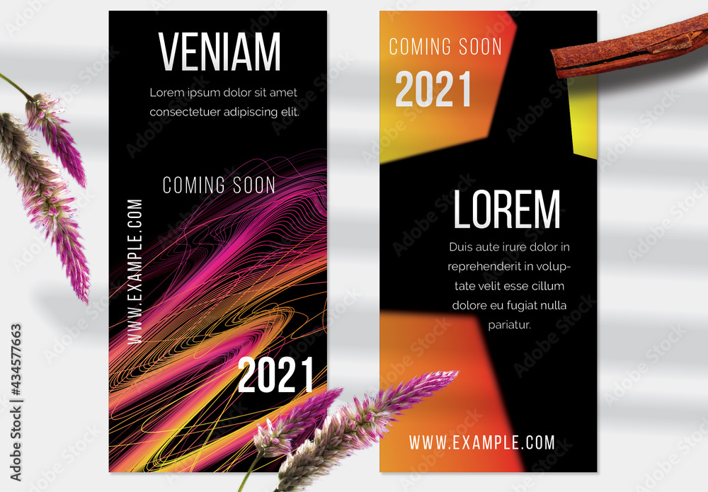 Flyer Layout with Motion Blur and Glowing Abstract Shapes Stock ...