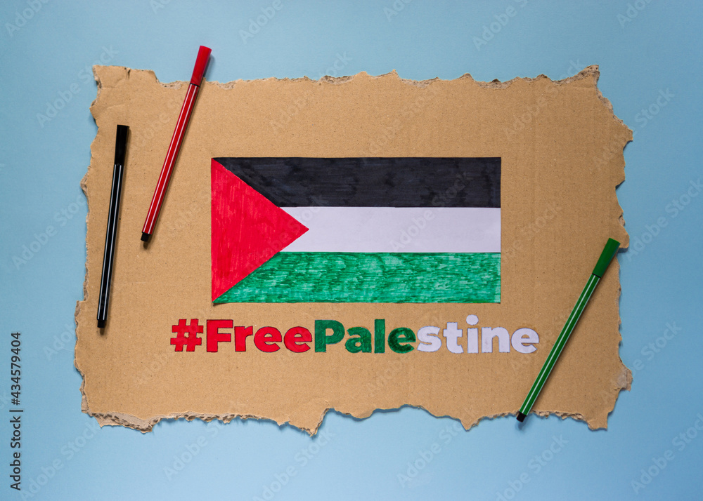Free Palestine banner with a Palestine flag made from paper box. Stock ...