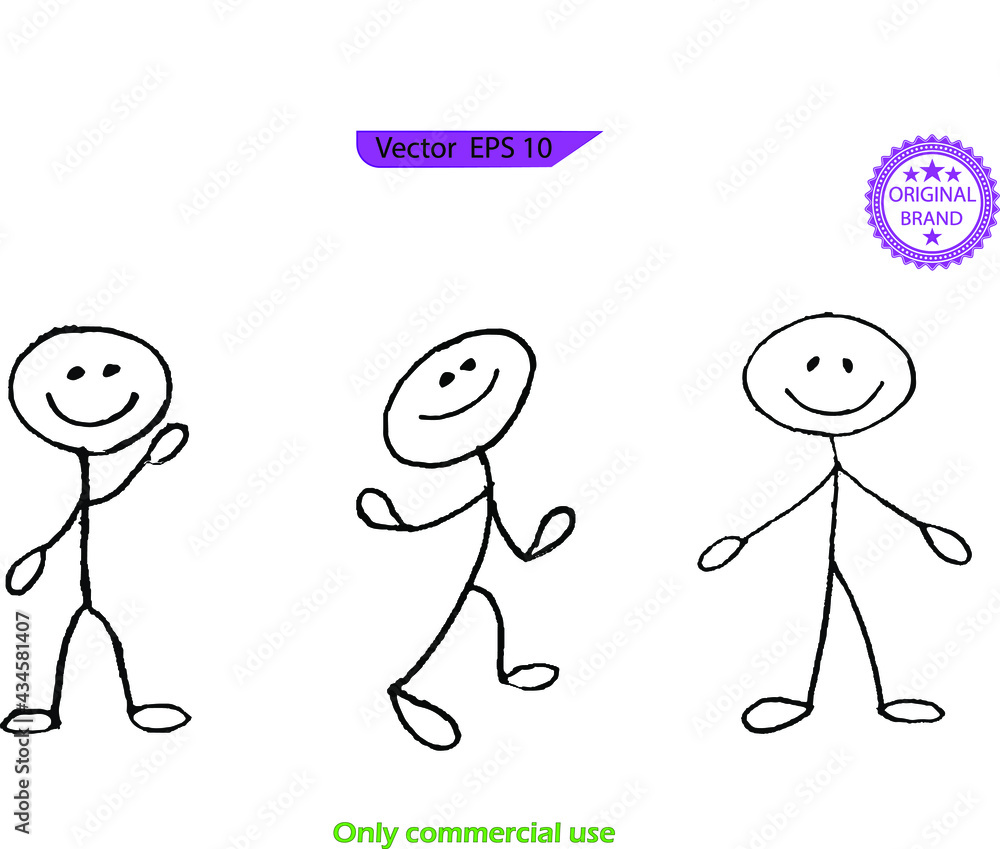 Stick men, people pictogram, stick figures, doodle sketches drawn with ...