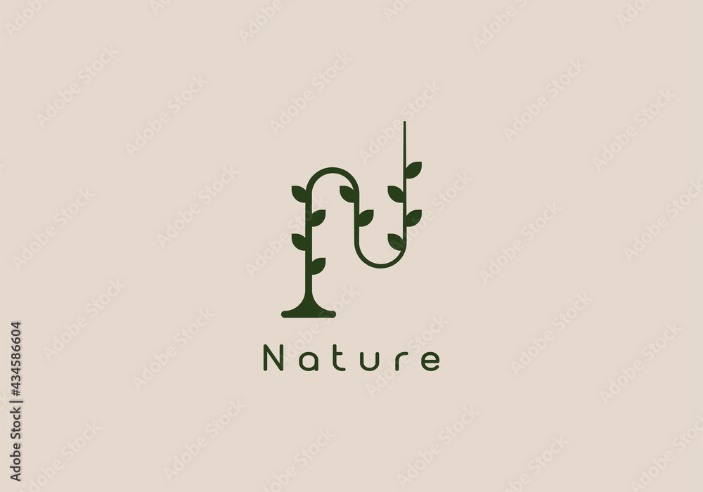 Initial Letter N With Tree Hand drawn Logo, Initial Letter Logo For ...