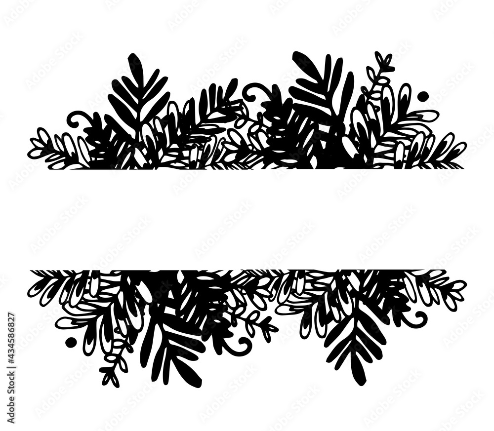 vector set of black color templates with a straight line of twigs with ...