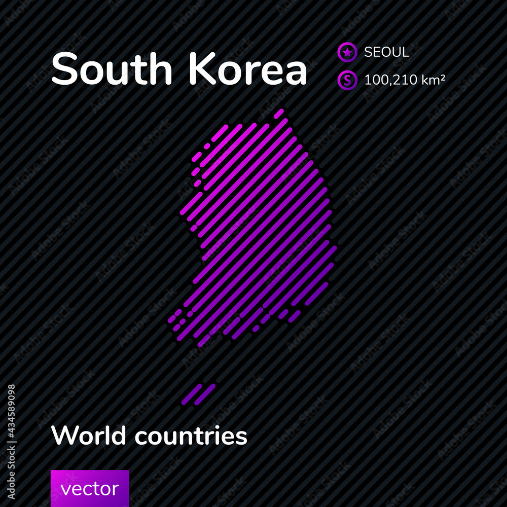 Map of South Korea. Vector creative digital neon flat line art abstract ...