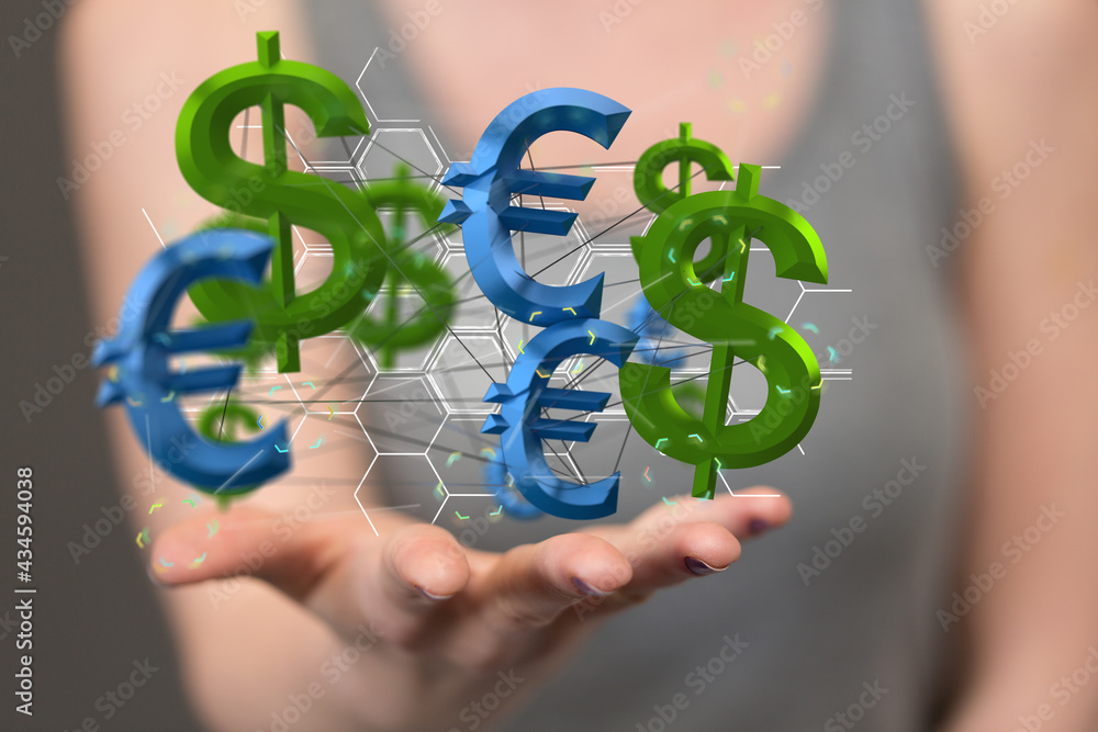 Main world currency theme dollar and euro background. Row and pile of ...