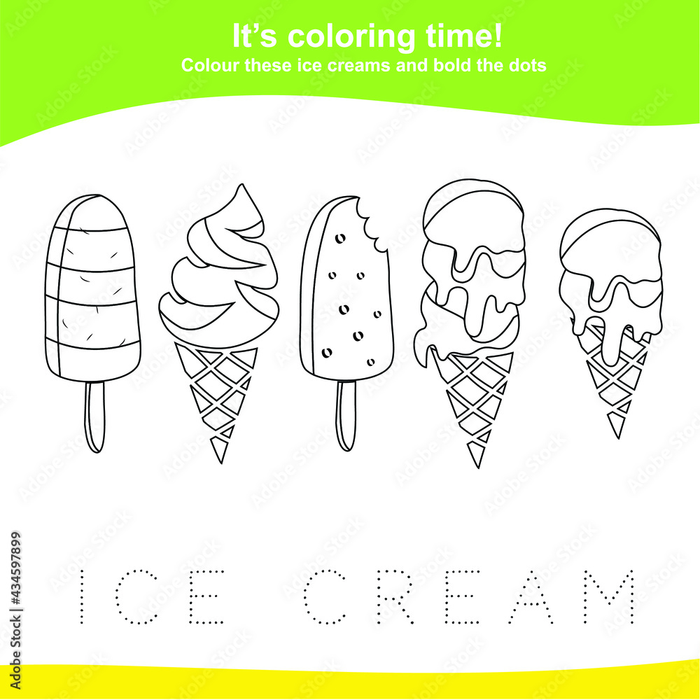 Coloring ice cream worksheet page. This worksheet is helping kids ...