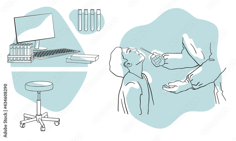 PCR test concept. Health Professional introducing nasal swab to child ...
