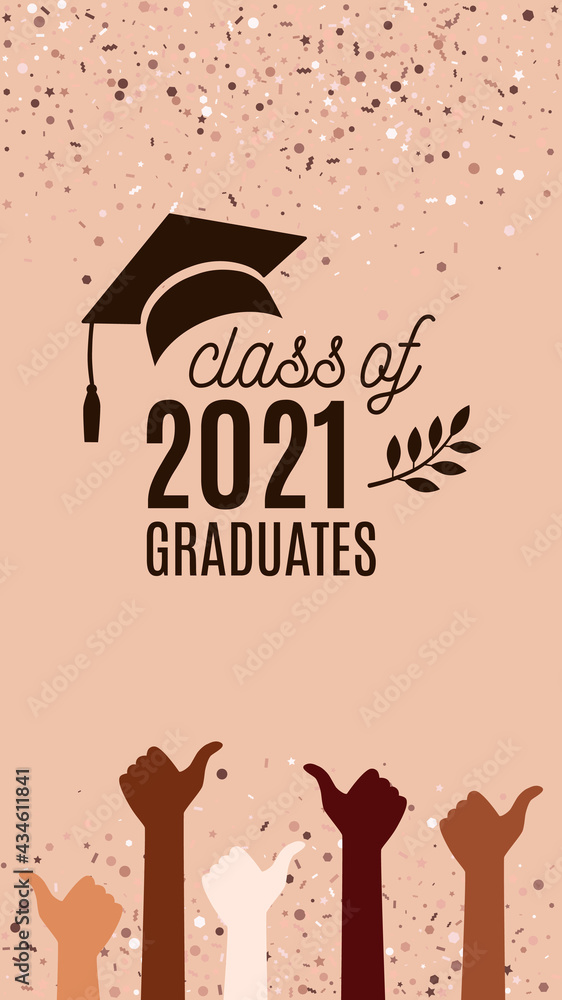 Class of 2021 graduation banner with hat, laurel, hands with thumbs up ...
