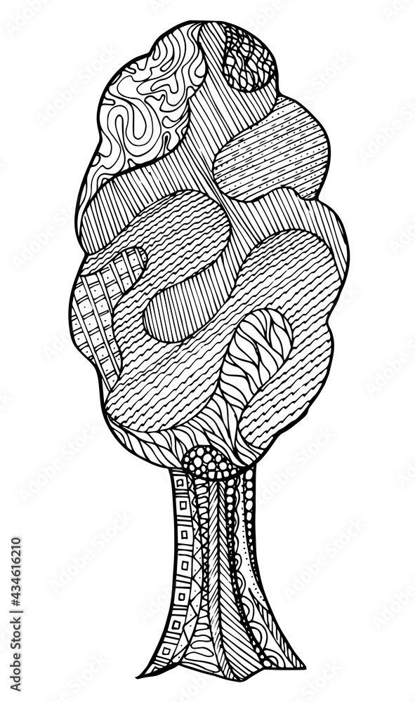 Doodle surreal fantasy weavy tree coloring page for adults. Fantastic ...