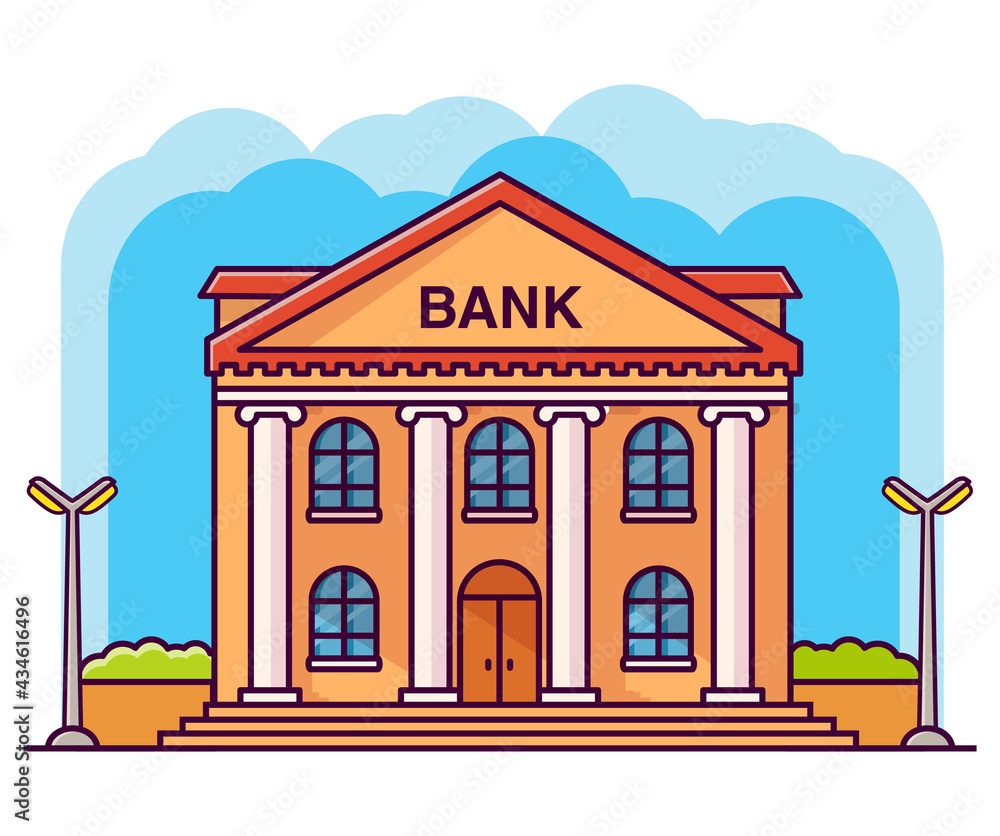 Vecteur Stock Bank building facade with columns. Flat cartoon style ...