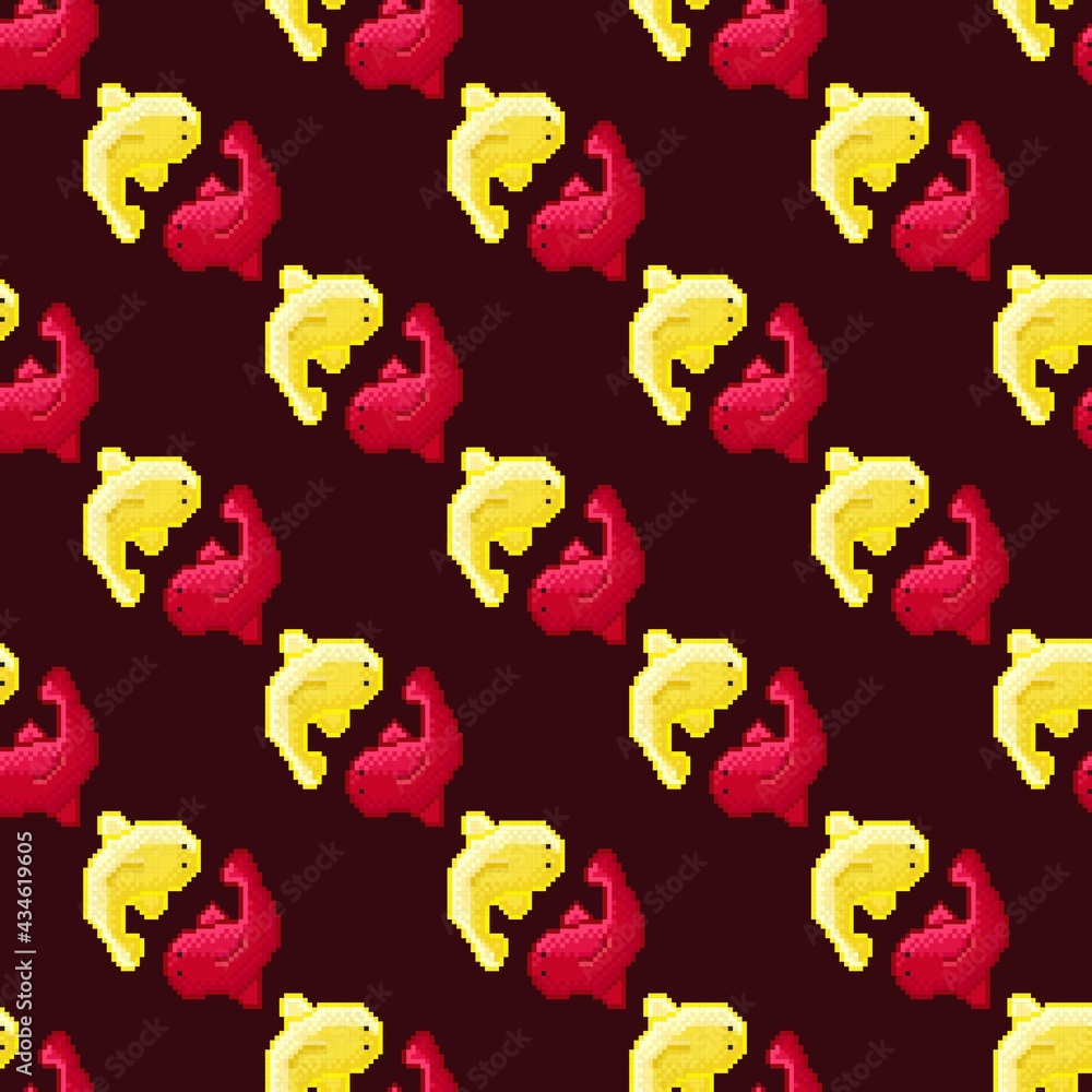 Fish pixel art pattern. Gold and red fish pixel art. Goldfish, pixel ...