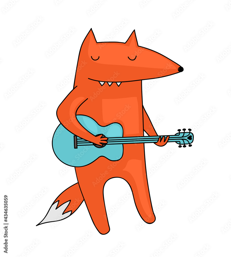 Cute and funny illustration of a fox playing the guitar Stock Vector ...