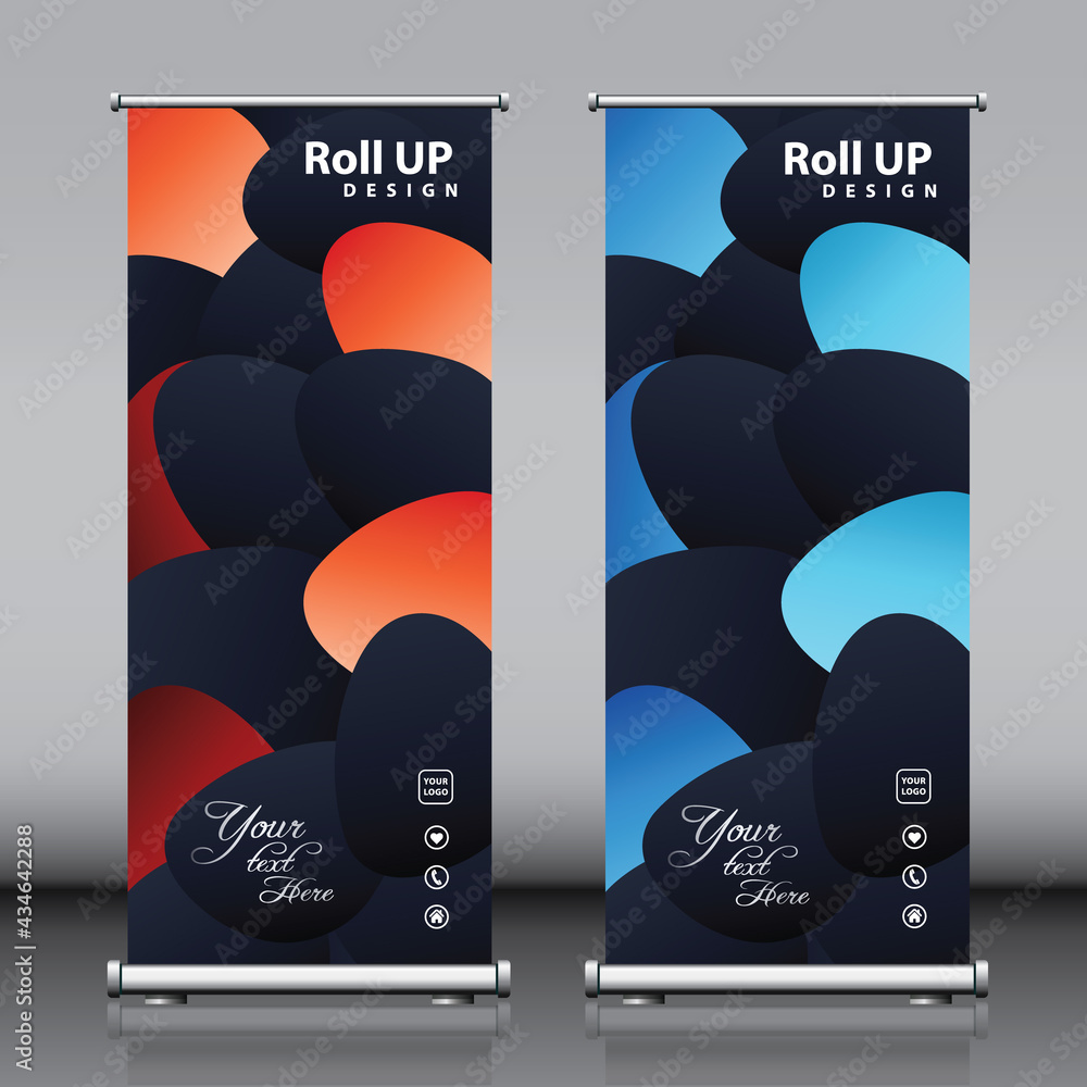 Roll up blank standee banner design template vector with bubbles ...