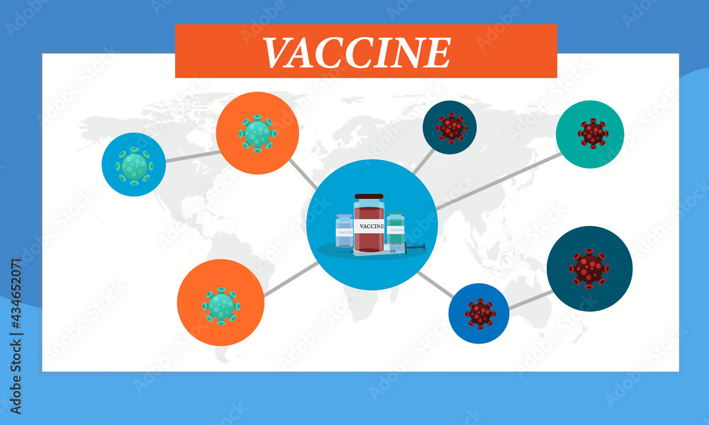 World Map with Many Coronavirus Vaccine Bottles vector design. Stock ...