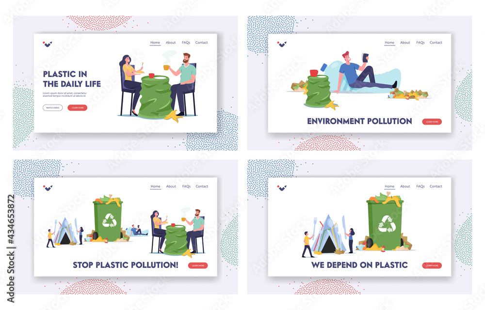 Stop Plastic Pollution Landing Page Template Set. People Living in ...