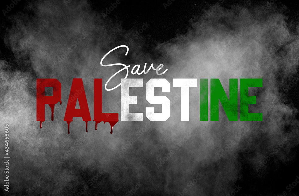 save Palestine lettering in the smoke of bombing - save Palestine ...