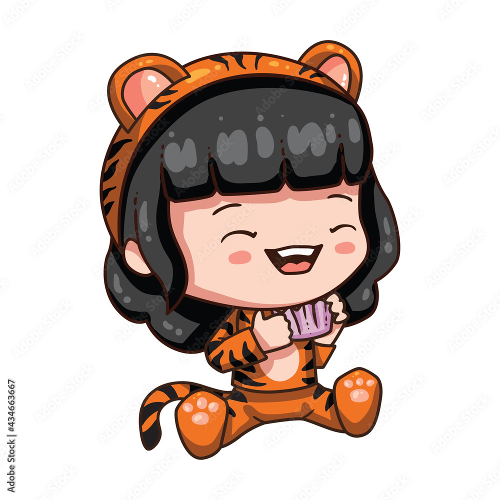 Vector illustration of cute chibi character isolated on white ...
