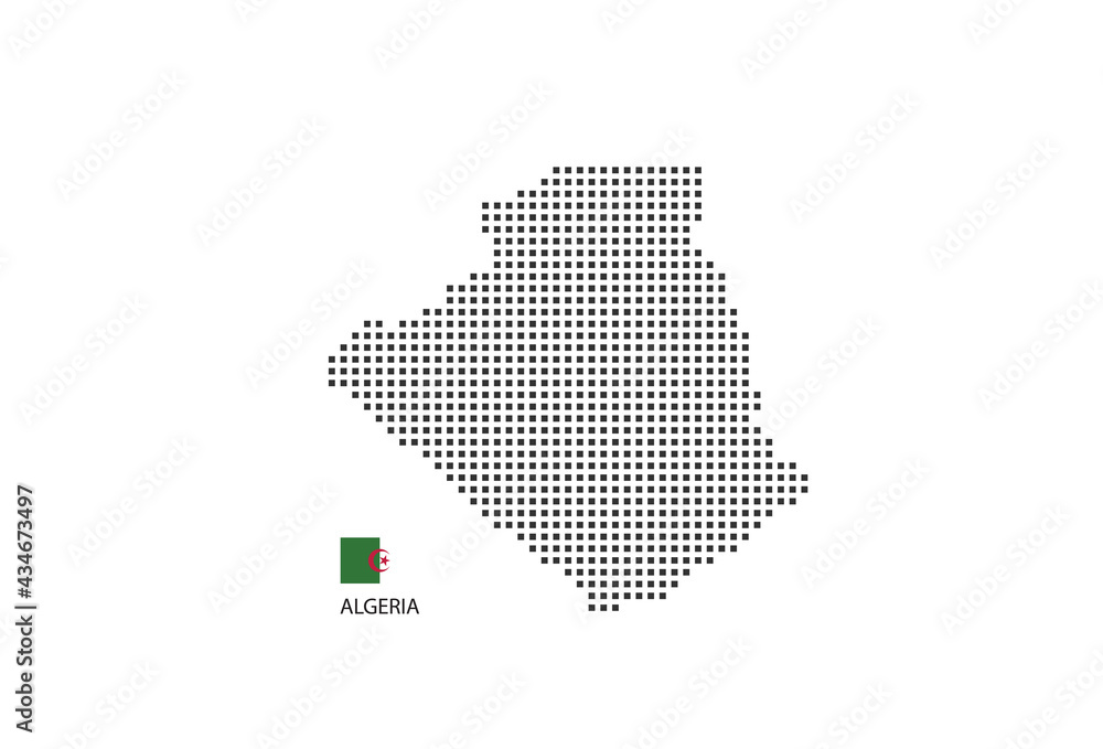 Vector Square Pixel Dotted Map Of Algeria Isolated On White Background With Algeria Flag Stock