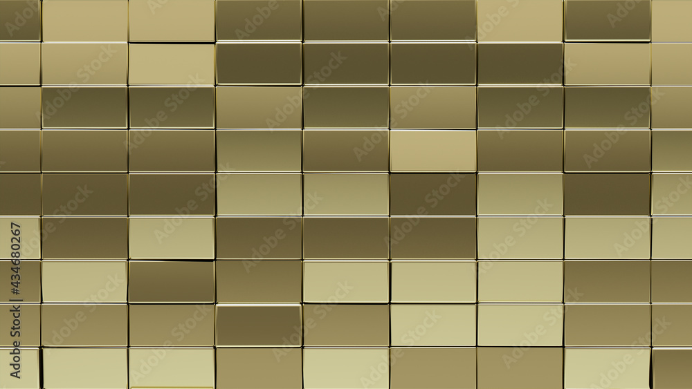 Rectangle, Gold Mosaic Tiles arranged in the shape of a wall. 3D ...