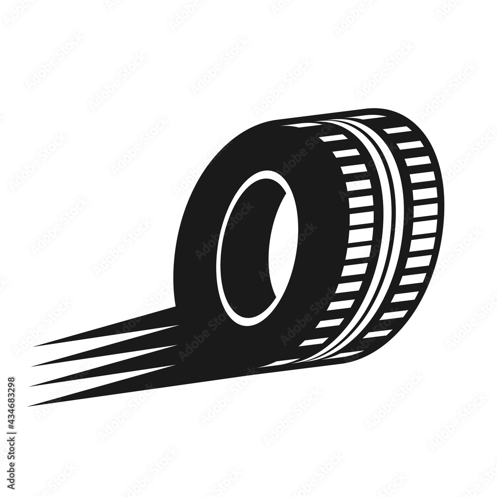 Tire in motion icon or logo. Fast tires with trace template. Speed and ...