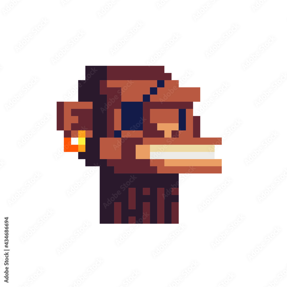 Pirate monkey face. Cartoon character design. Pixel art flat style ...