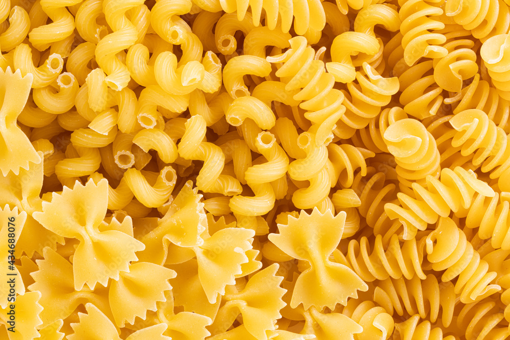 Variety of types and shapes of dried Italian pasta. Italian pasta ...
