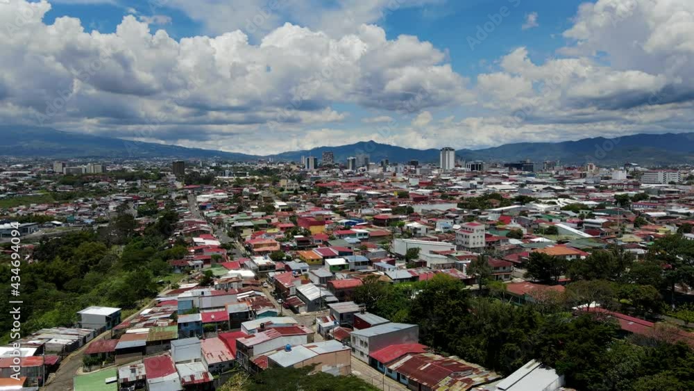 Beautiful cinematic aerial view of the City of San Jose Costa Rica, its ...