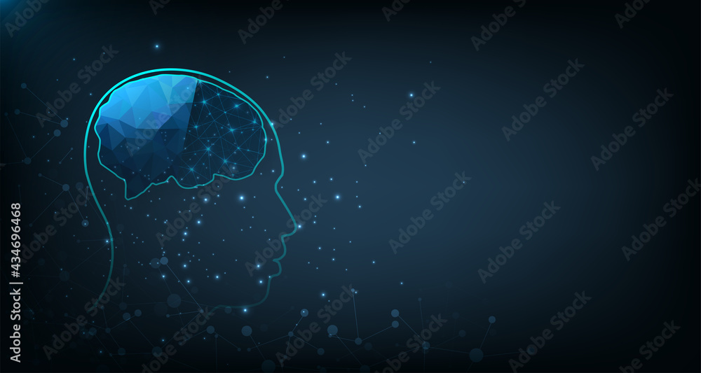 Graphic of a digital brain and Human head outline made from lines and ...