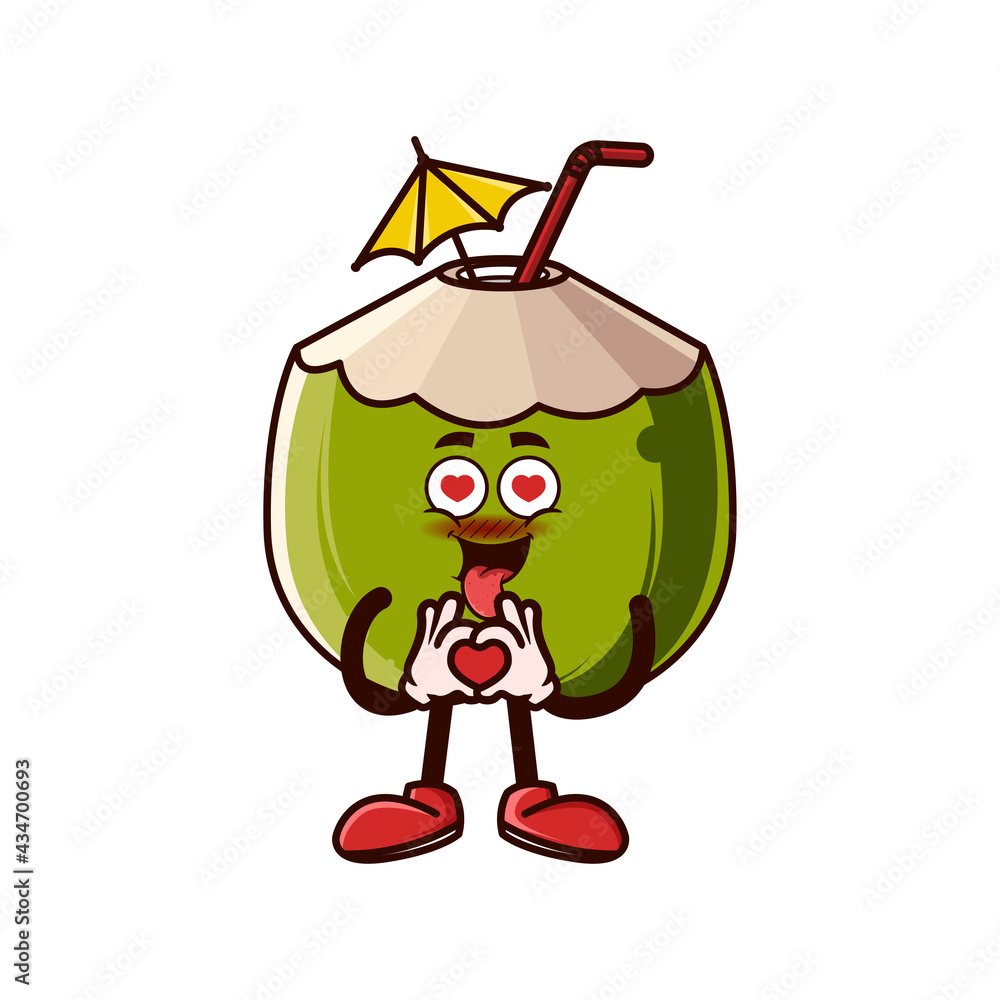 Cute coconut character with love emote. Fruit character icon concept ...