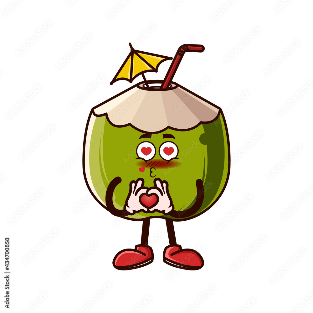 Cute coconut character with love emote. Fruit character icon concept ...