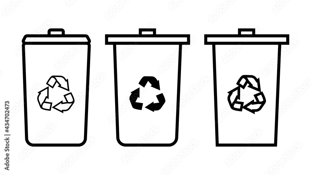 Containers icons for various garbage. Recycling of garbage items ...