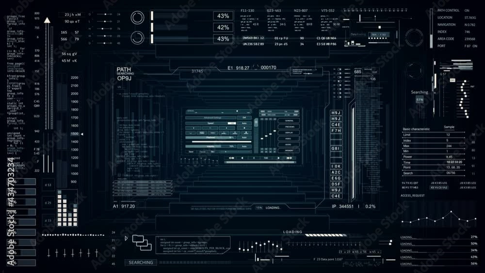HUD technological User Interface.Futuristic 3D and 2D GFX.Digital Infographic programming text ...