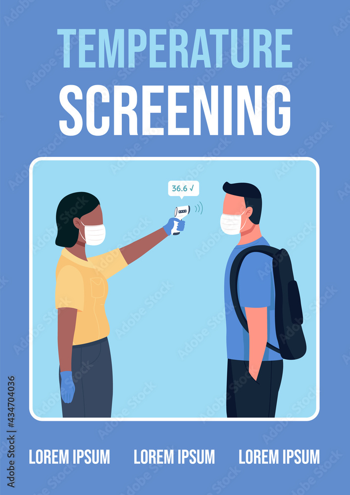 Temperature screening poster flat vector template. Skin temperature ...
