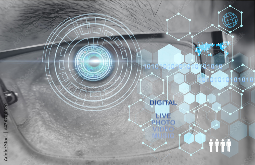 Human eye and high-tech concept, screening big data and digital ...