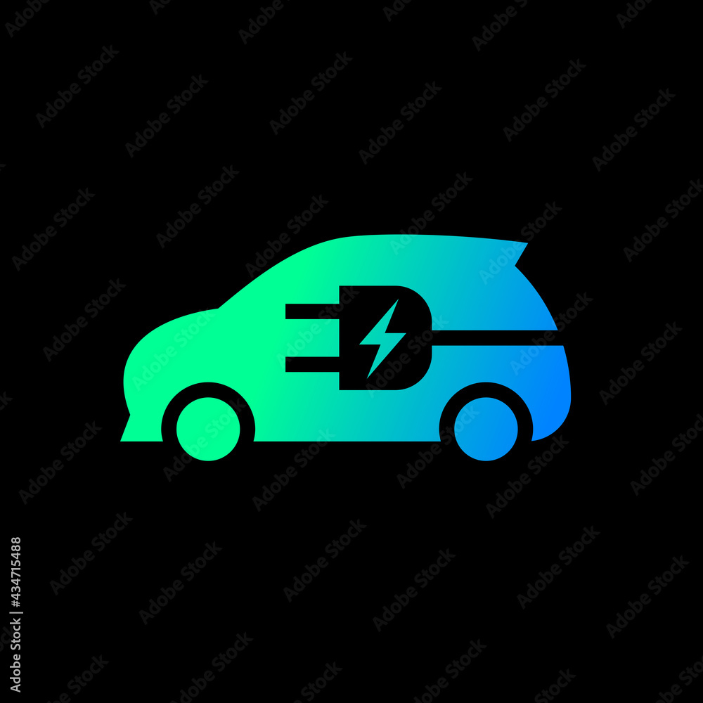 Electric car with plug green icon symbol, EV car hybrid vehicles ...